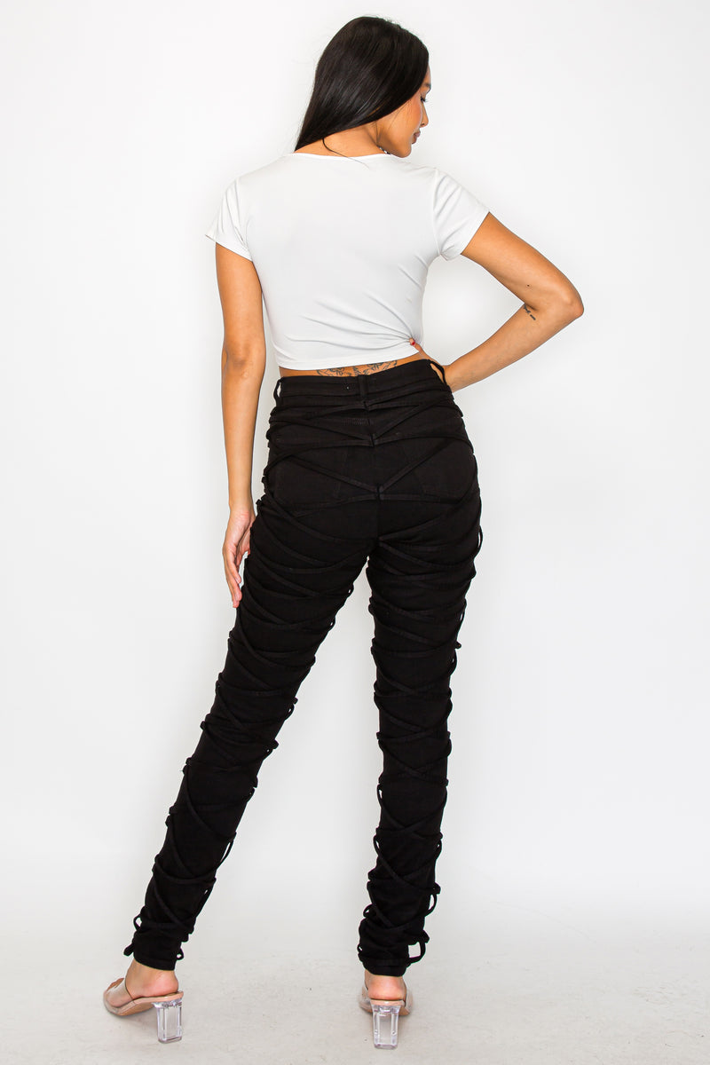 40625 Women's High Rise Crisscross Strapped Skinny Jeans – Aphrodite Jeans