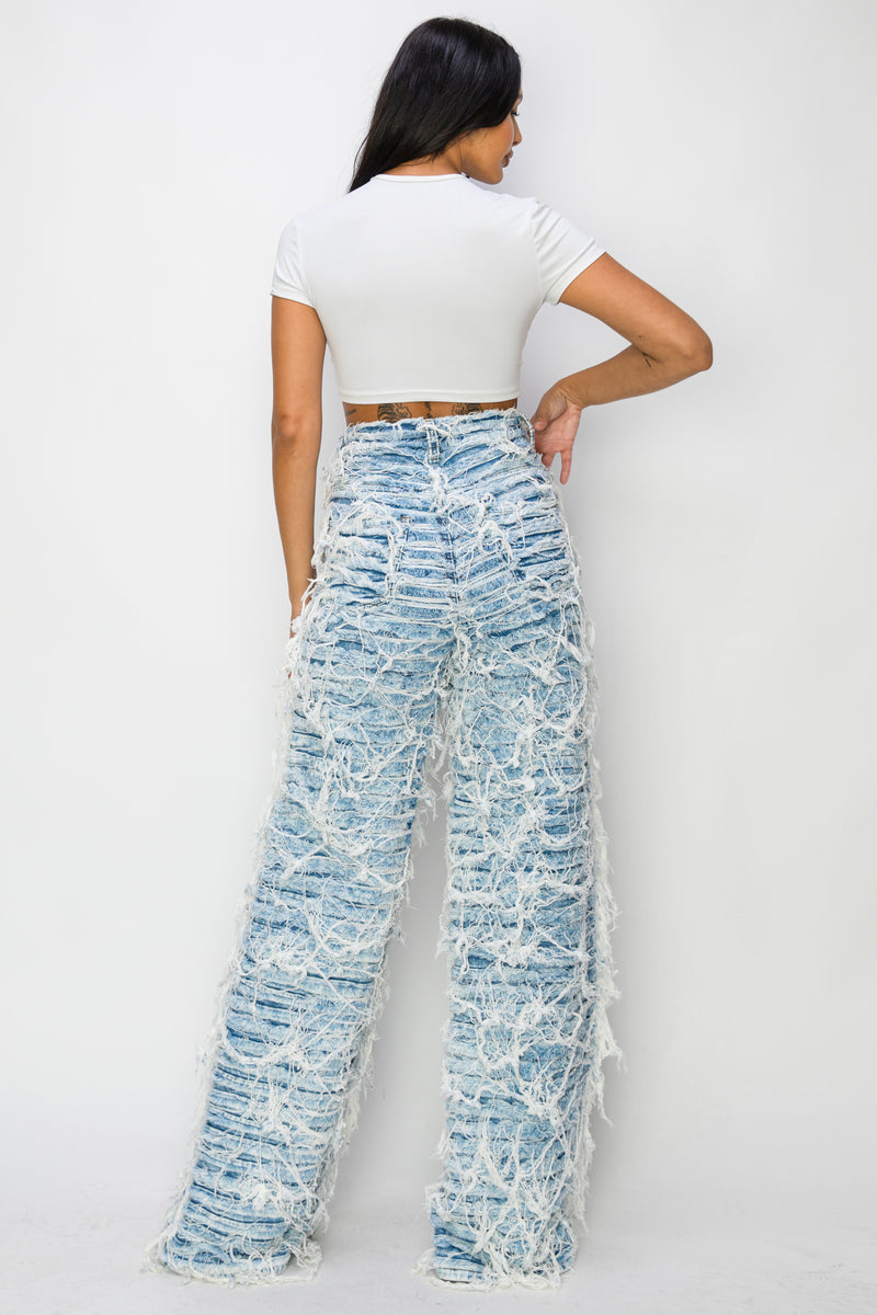 40673 High Rise Wide Leg Dual Layer Frayed Jeans – Aphrodite Jeans