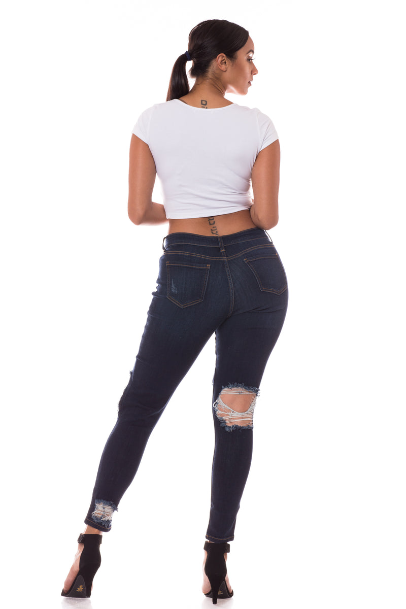 Mid Waisted Distressed Skinny Jeans with Cut Outs – Aphrodite Jeans