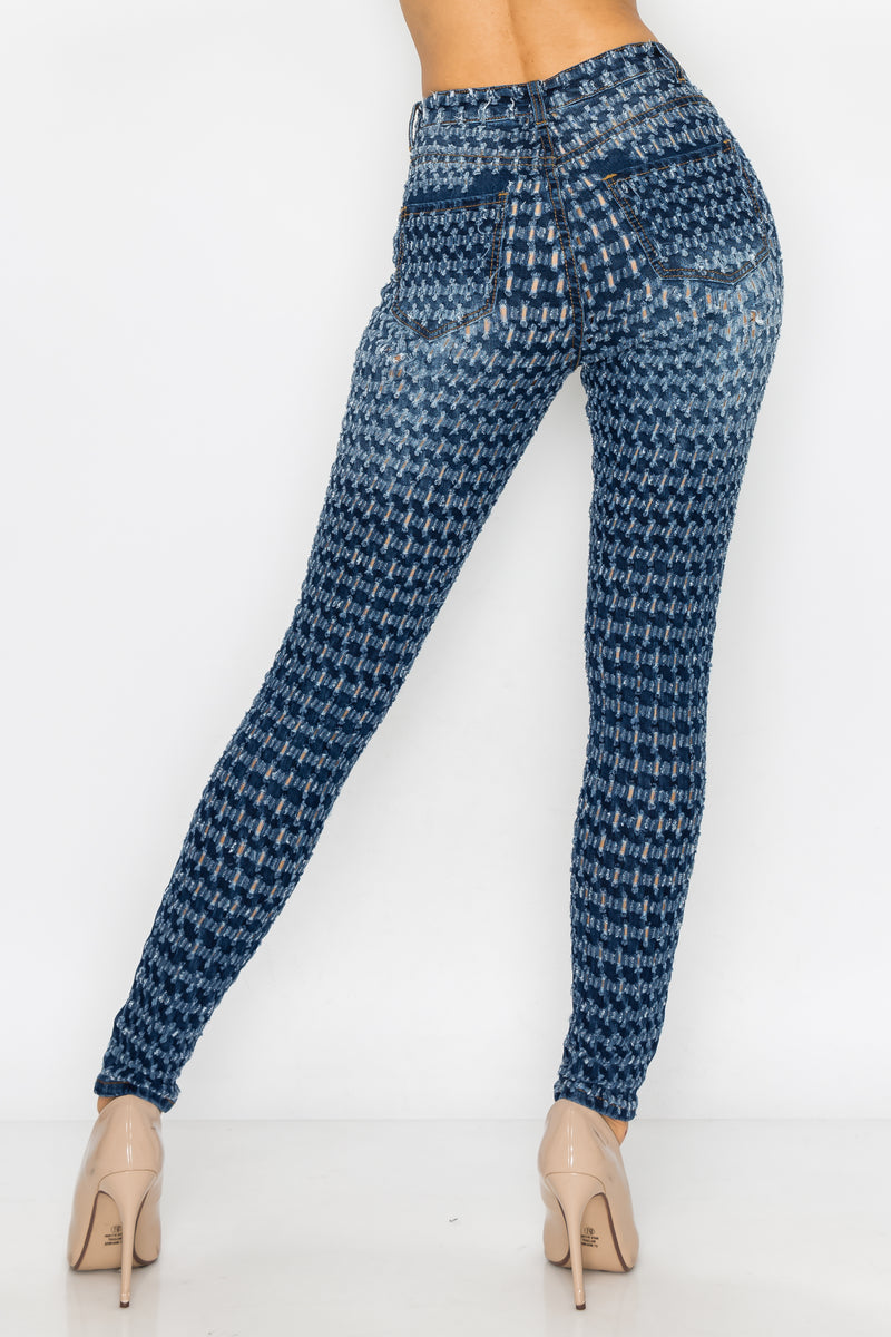 40495 Women's High Rise Skinny Jeans Shotgun Punctured Denim ...